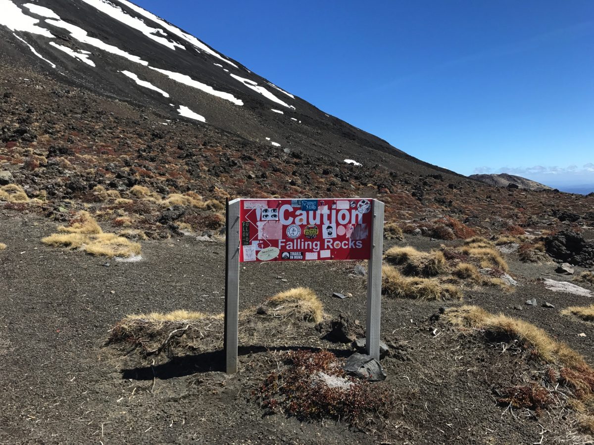 Warning sign at Mount Doom - New Zealand Adventure